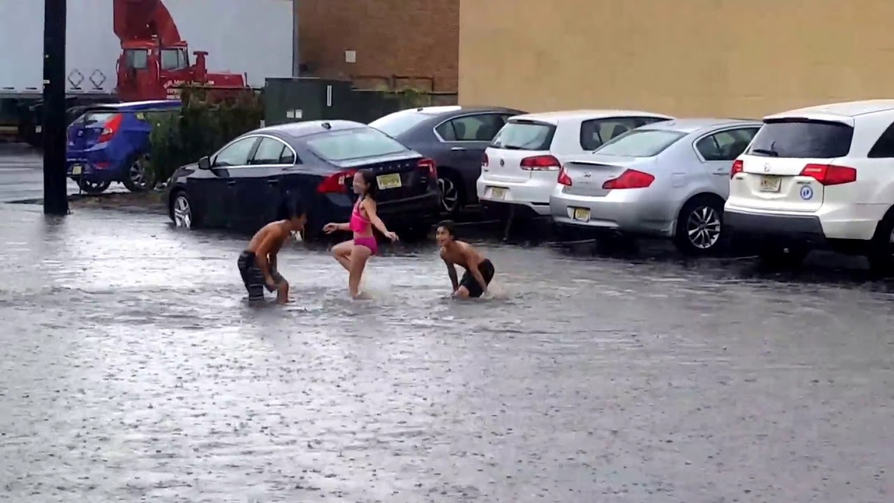 Kids swimming in puddle - YouTube