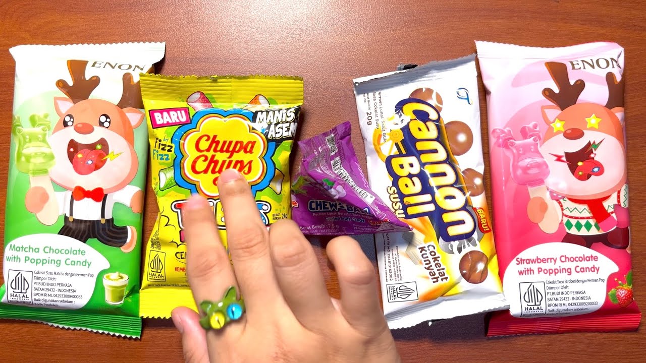 ASMR unwrapping CHUPA CHUPS, Chocolate with pooping candy, Cannon Ball ...