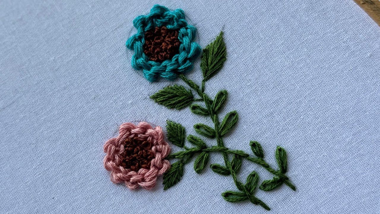 Super Easy Raised Chain Stitch Flower Hand Embroidery l Tutorials For ...