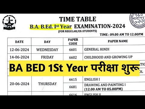 Rajasthan BED EXAMS 2024 / GGTU BA BED 1st Year EXAM TIME TABLE 2024 ...