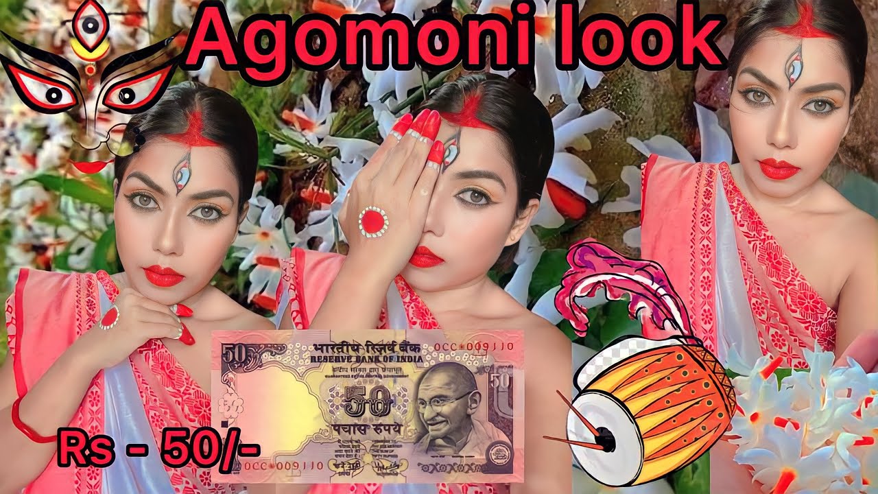 #Durgapuja special agomoni look 👀 ||Maa Durga third eye drawing ...