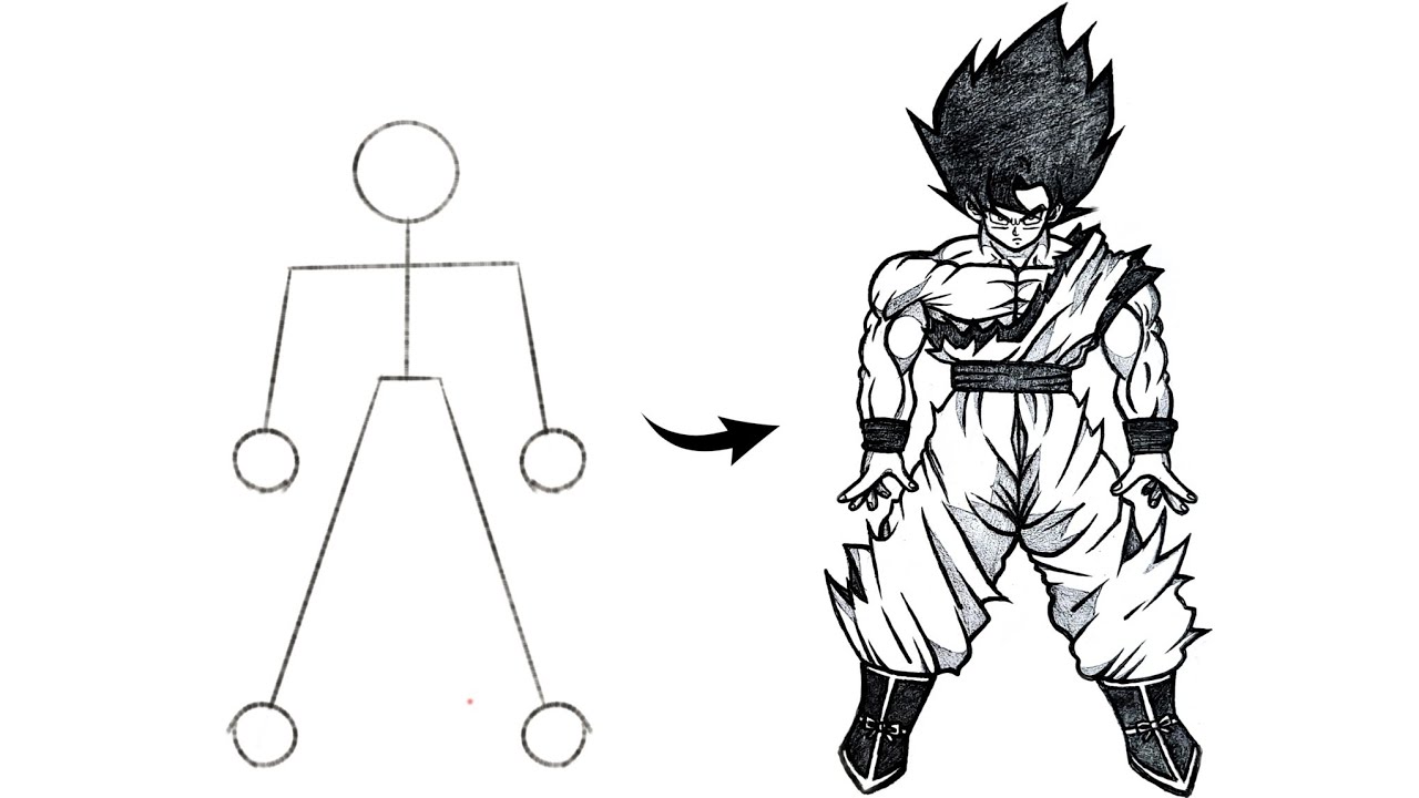 How to draw Goku full body out of stick man | Dragon ball Z | Easy step ...
