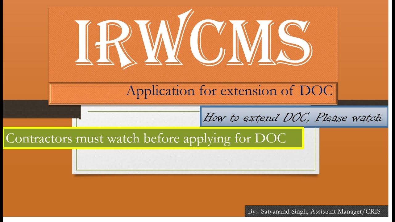 (8) IRWCMS video 8 (Application for extension of DOC) - YouTube