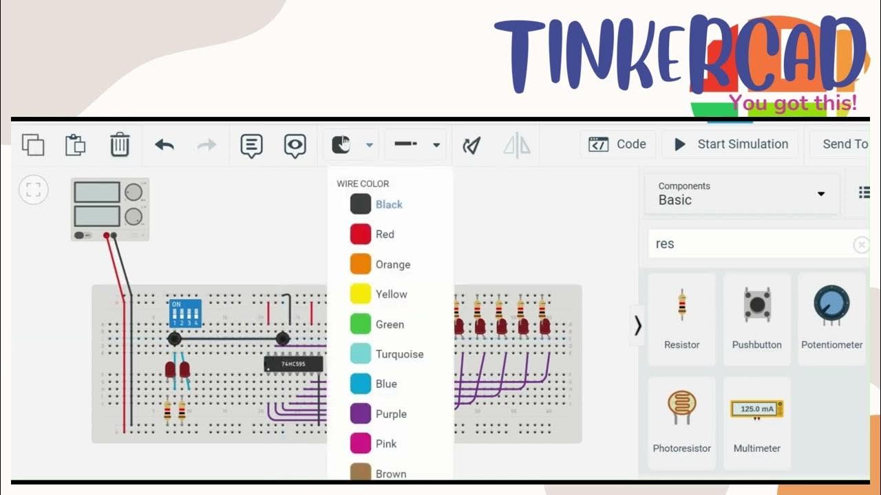 74595 SIPO Shift Register Using TinkerCad - YouTube