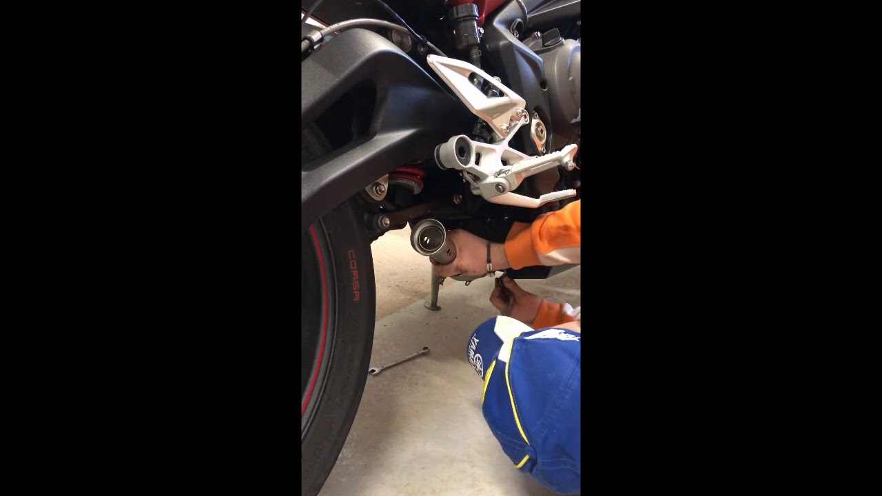 Street triple 765 SC Project Exhaust Installation - YouTube
