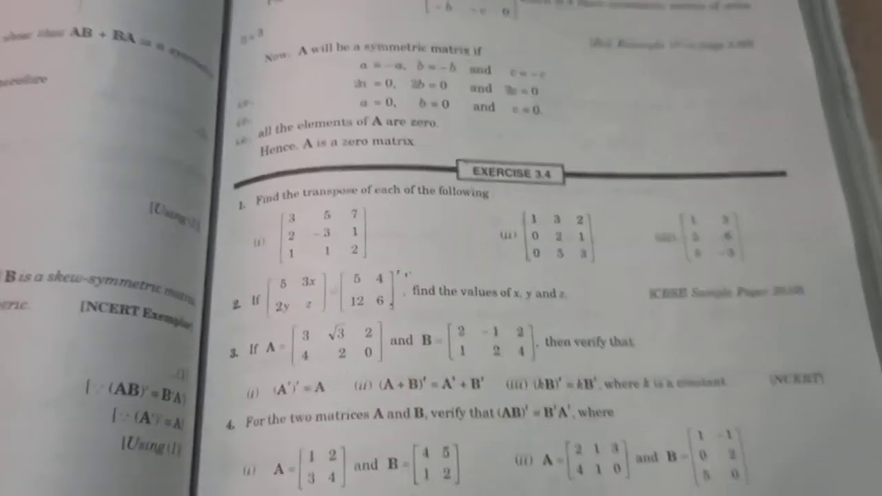 12th, math, algebra of matrices, ex.-3.4, part1 - YouTube
