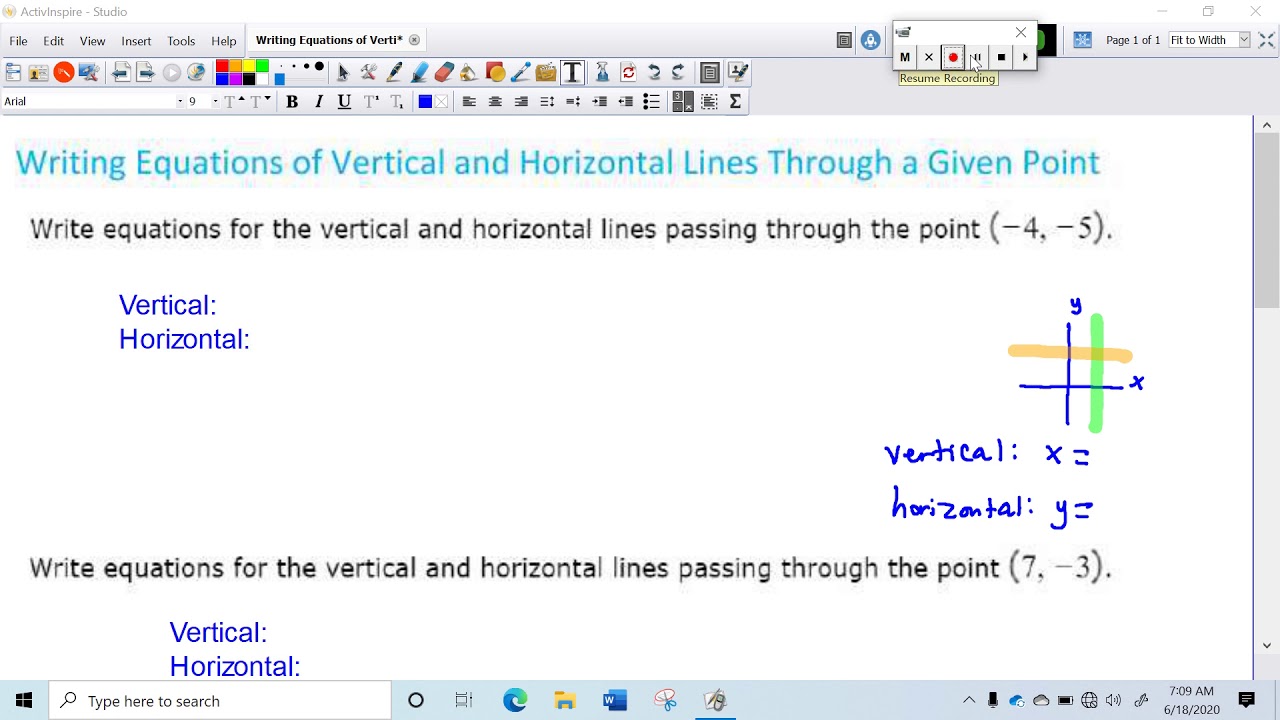 Writing Equations of Vertical and Horizontal Lines Through a Given ...