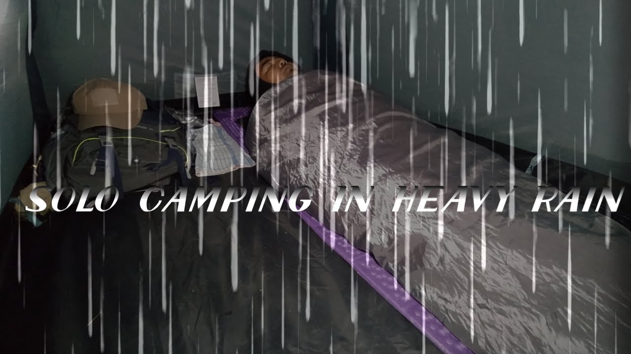 Solo Relaxing Camping in Rain & Lightning [ Cozy Tipi Tent shelter ...