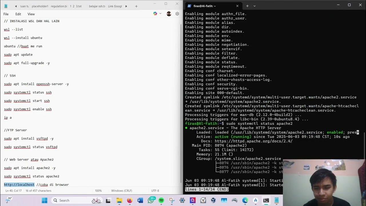 Cara menginstall WSL Ubuntu, SSH, FTP, dan Apache2 di terminal Windows - YouTube
