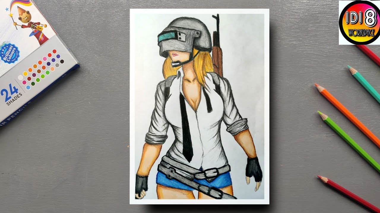 How to draw a cute female PUBG character using Dom's colour pencils ...