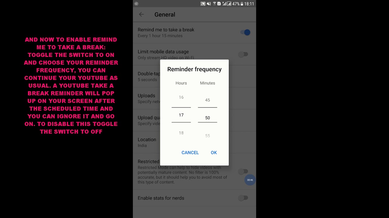 HOW TO ENABLE OR DISABLE REMIND ME TO TAKE A BREAK ON YOUTUBE APP ...