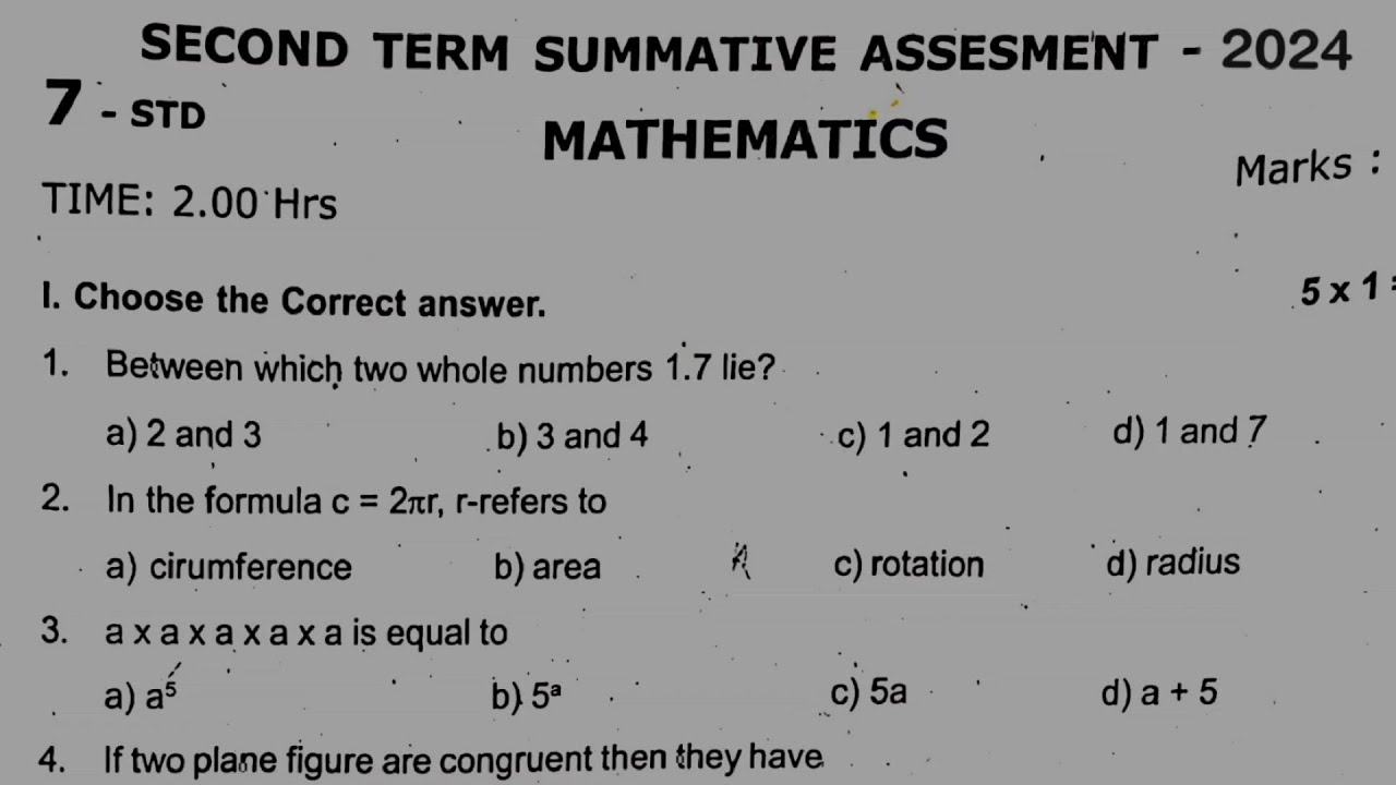 7th Maths half yearly exam original question paper 2024 - YouTube