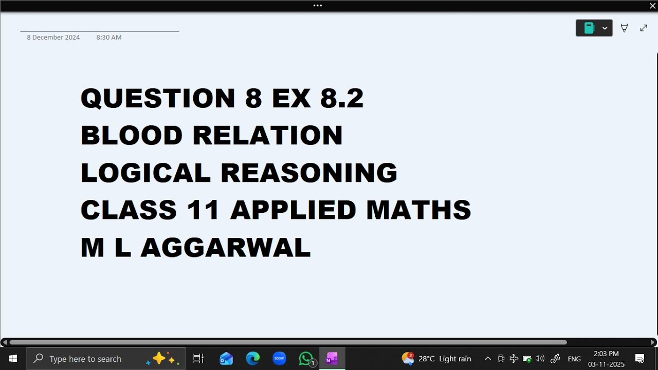Ques 8 Ex 8.2 Blood Relation : Logical Reasoning :Class 11 Applied Maths ML Aggarwal - YouTube