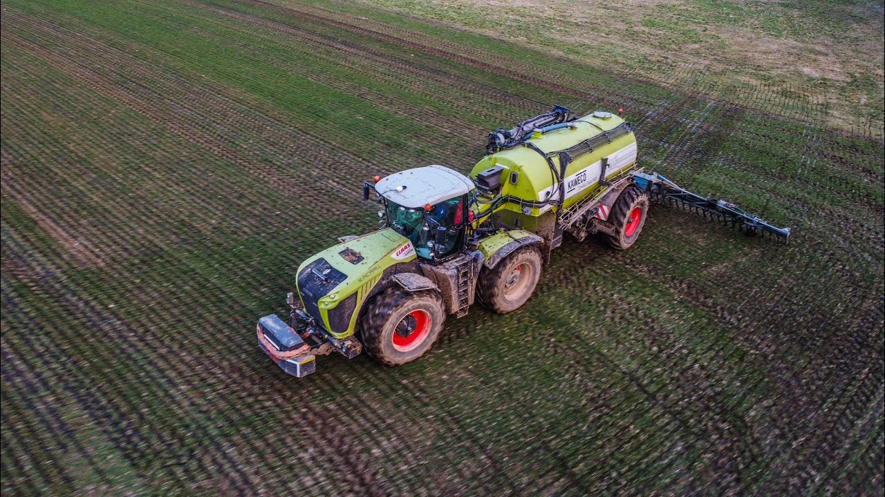 Claas Xerion 5000 & Kaweco Double Twin Shift | Night Slurry Application ...