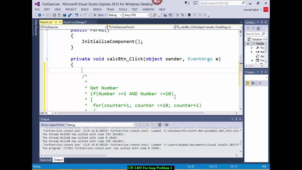 For loop exercise in c# - YouTube