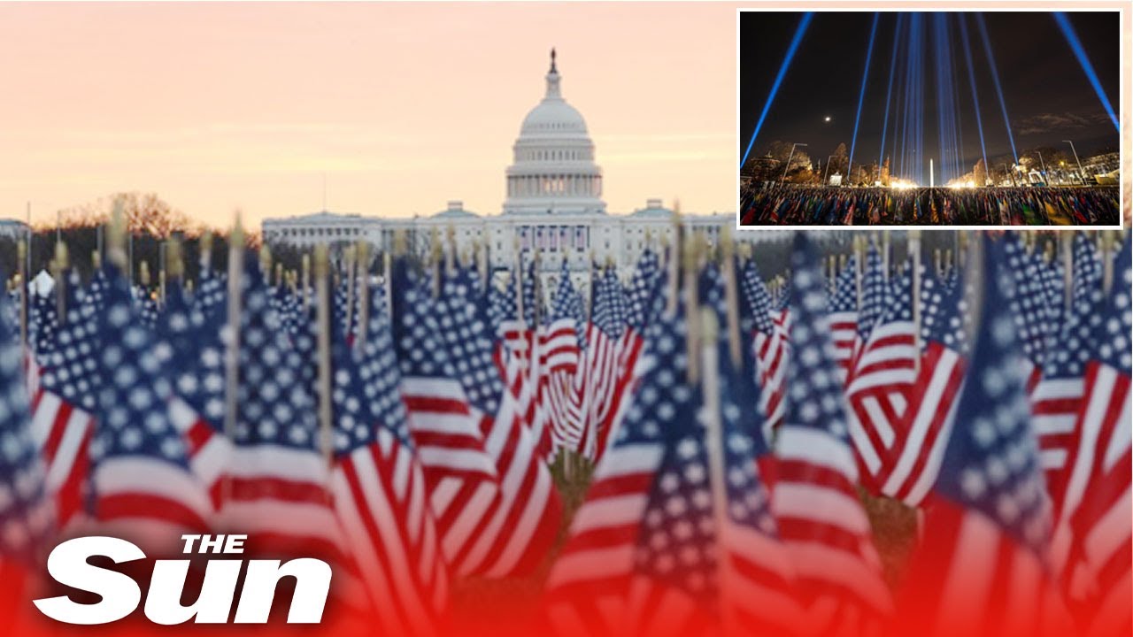 Biden inauguration 'Field of Flags' & pillars of light illuminated ...