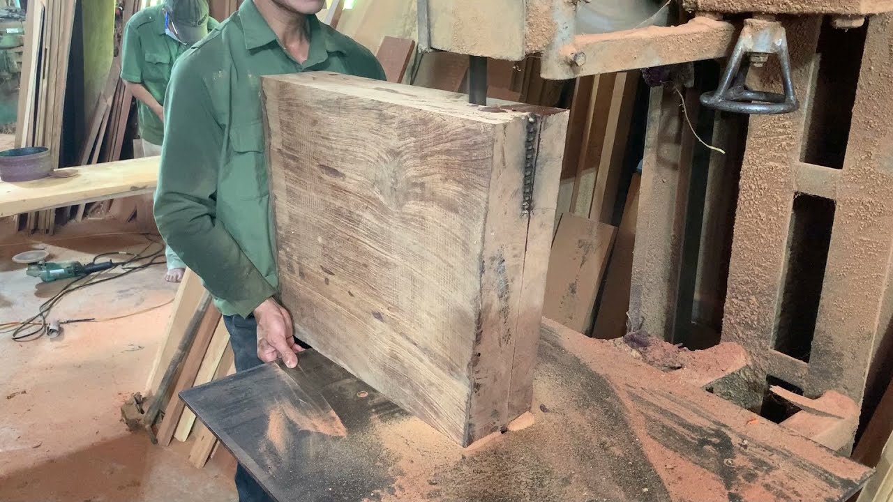 Great woodworking skills of a carpenter making a sound equipment stand ...