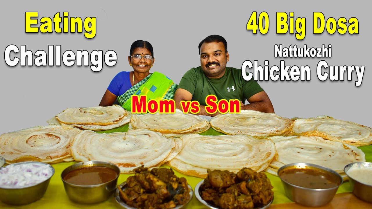 40 Big Dosa with Nattu Kozhi Chicken Curry | Eating Challenge | நாட்டு ...