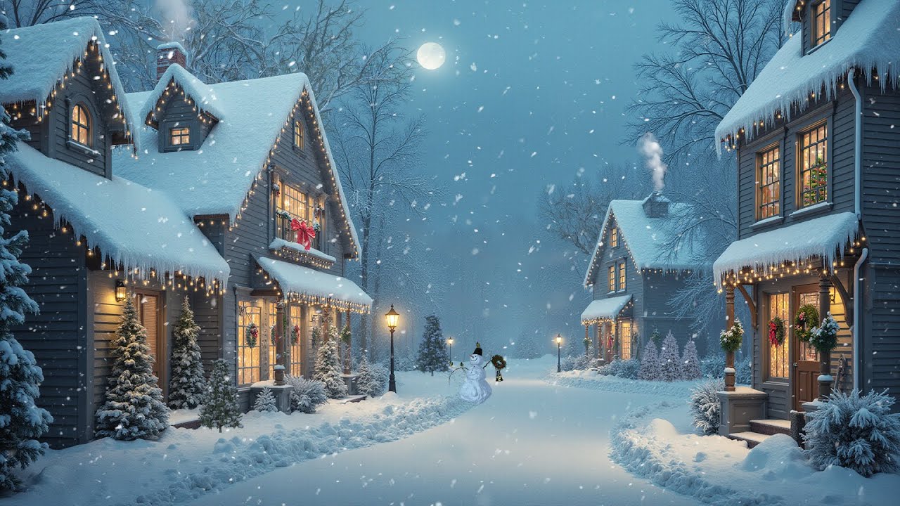 The Snowy Christmas Village Scenery | Snow Falling Sound and Blizzard ...