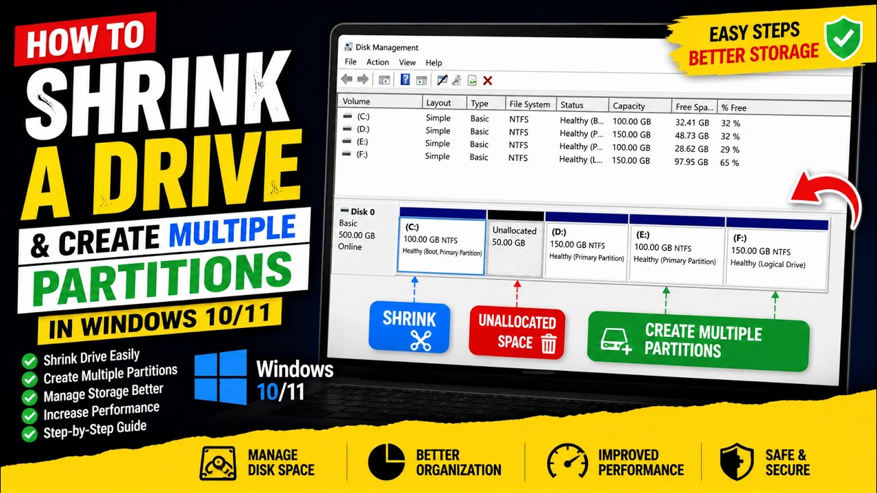 How to Shrink a Drive & Create Multiple Partitions in Windows 10/11 ...