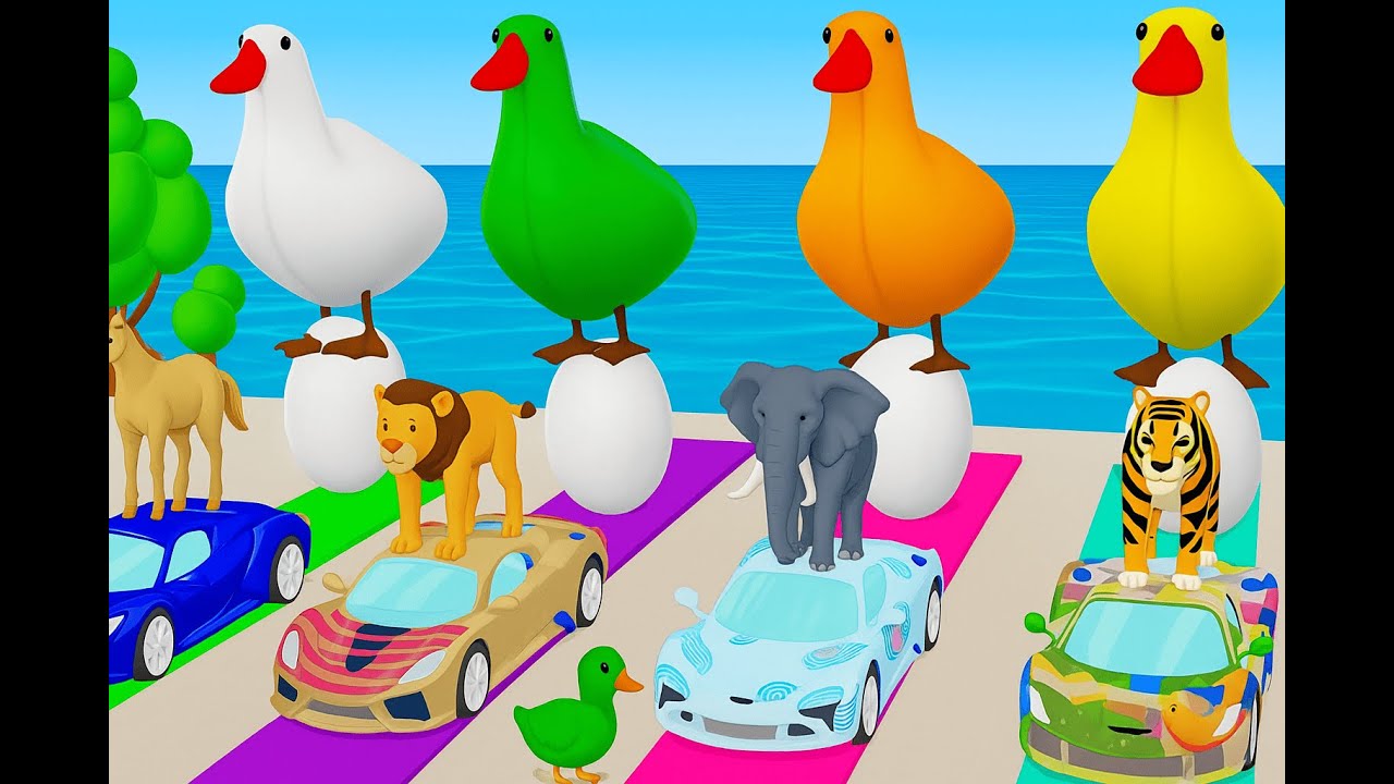 Long Slide Game With Duck Elephant Gorilla lion Tiger 3d Animal Game ...