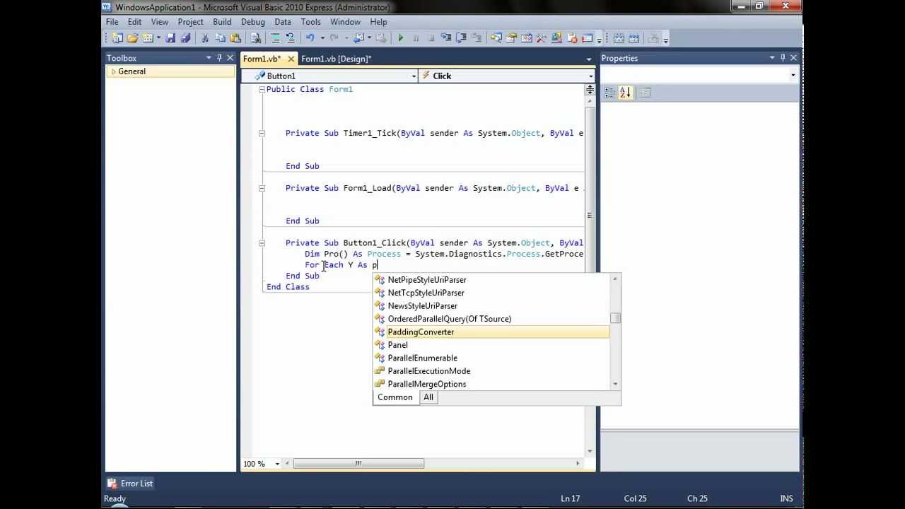 اغلاق عنصر Kill process في قائمة Process باسخدام لغة vb.net داخل فيجوال بيسك - YouTube