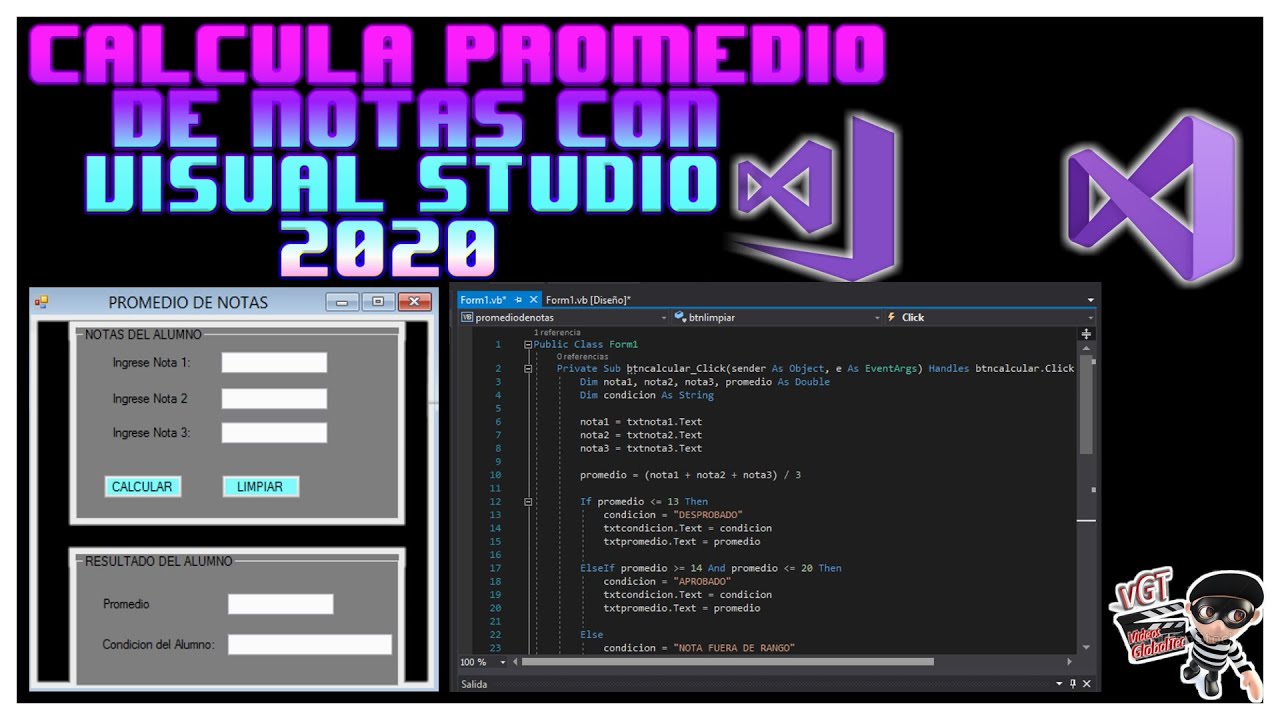 Calcular promedio de notas en visual basic 2020 - YouTube