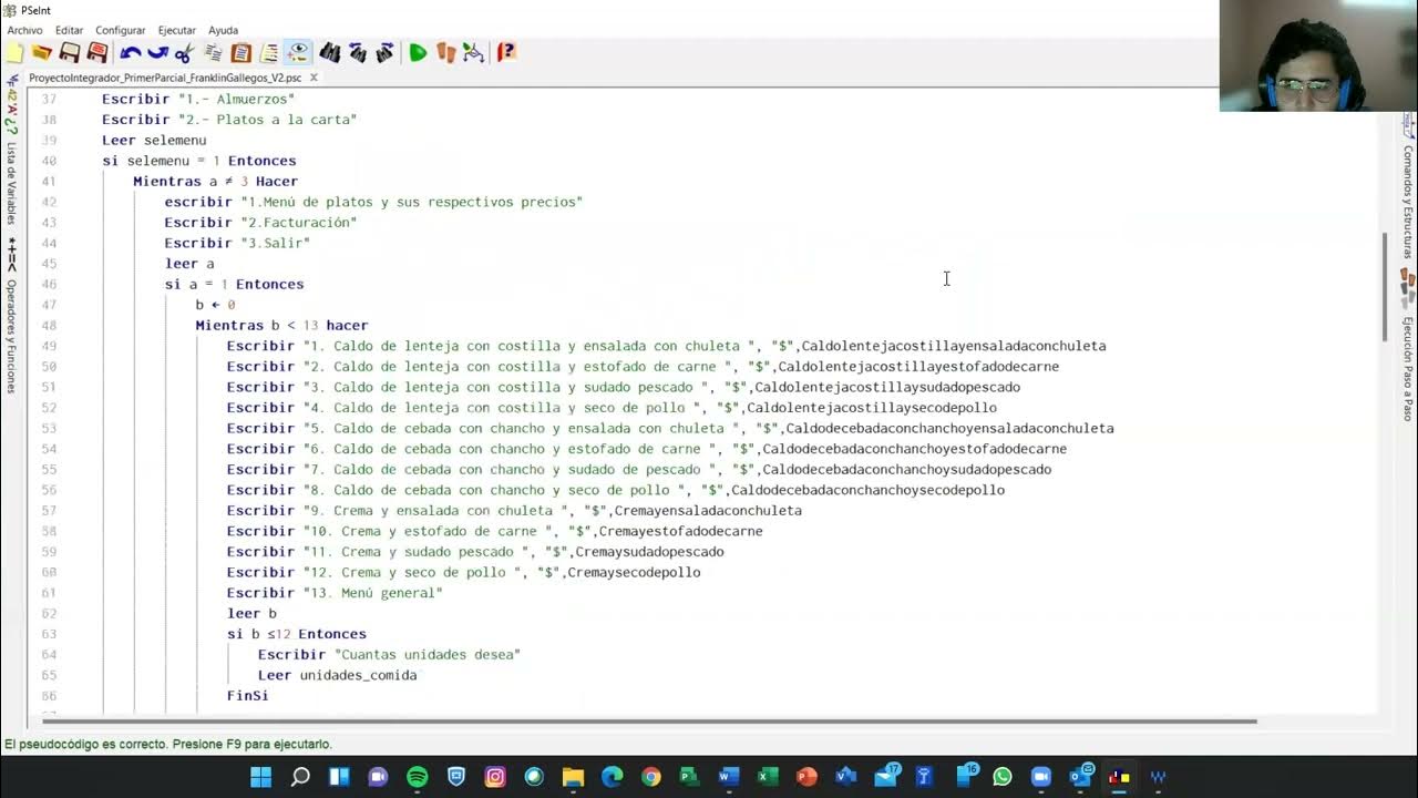 ALGORITMO PSEINT MENU DE COMIDA RAPIDA_PROYECTO INTEGRADOR PROGRAMACION ...