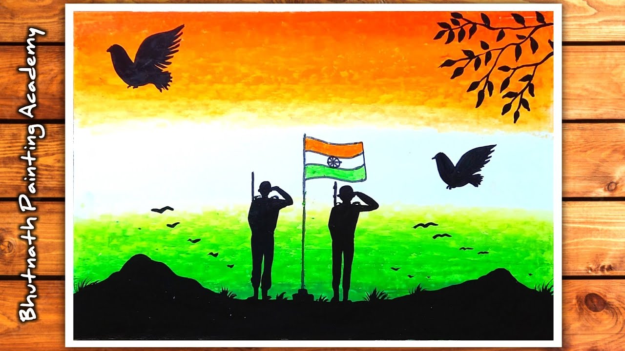 how to draw independence day with army||republic day poster painting ...
