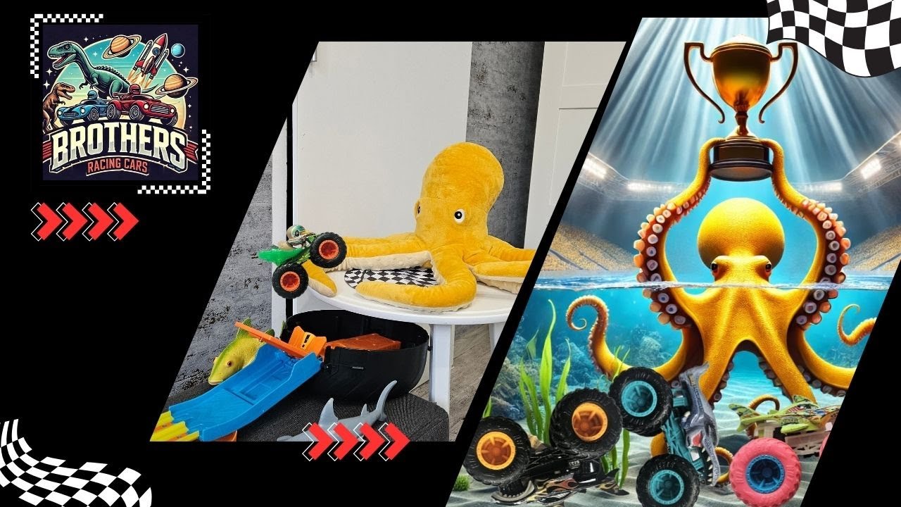 🔥 Hot Wheels Monster Trucks vs. Giant Yellow Octopus 🐙 – Ultimate ...