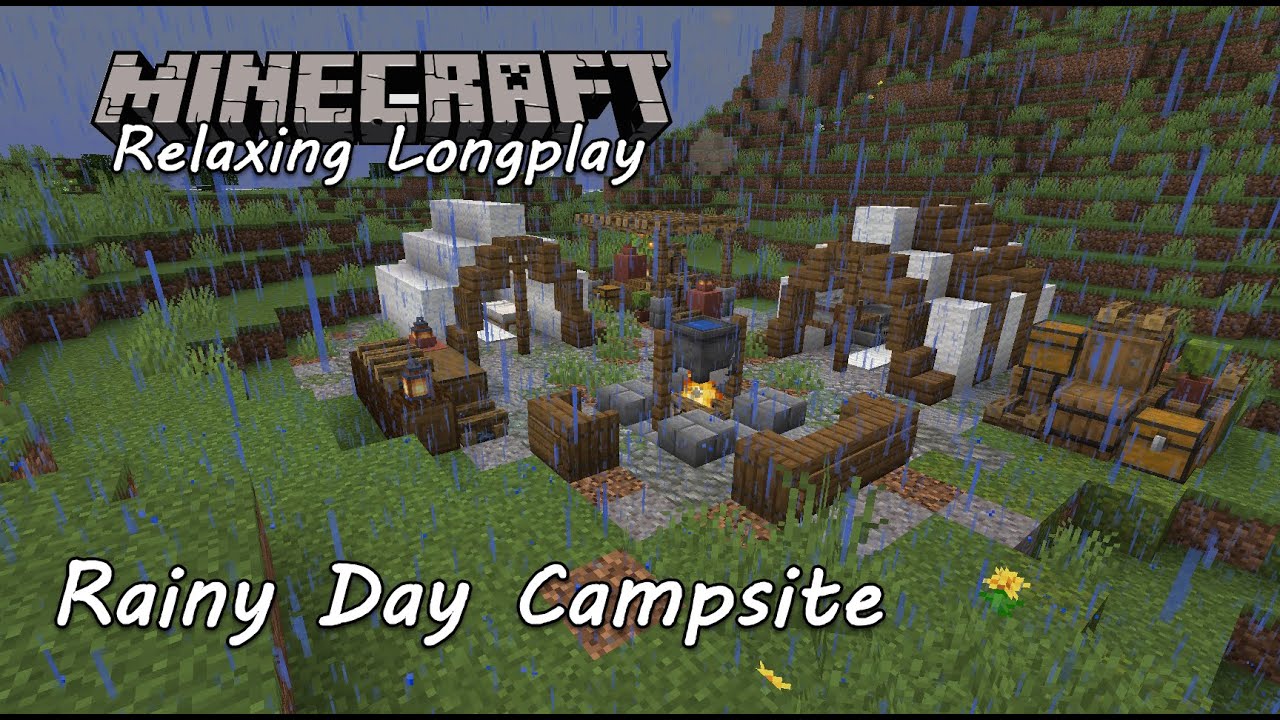 Relaxing Minecraft Longplay | Rainy Day Campsite (no commentary) - YouTube