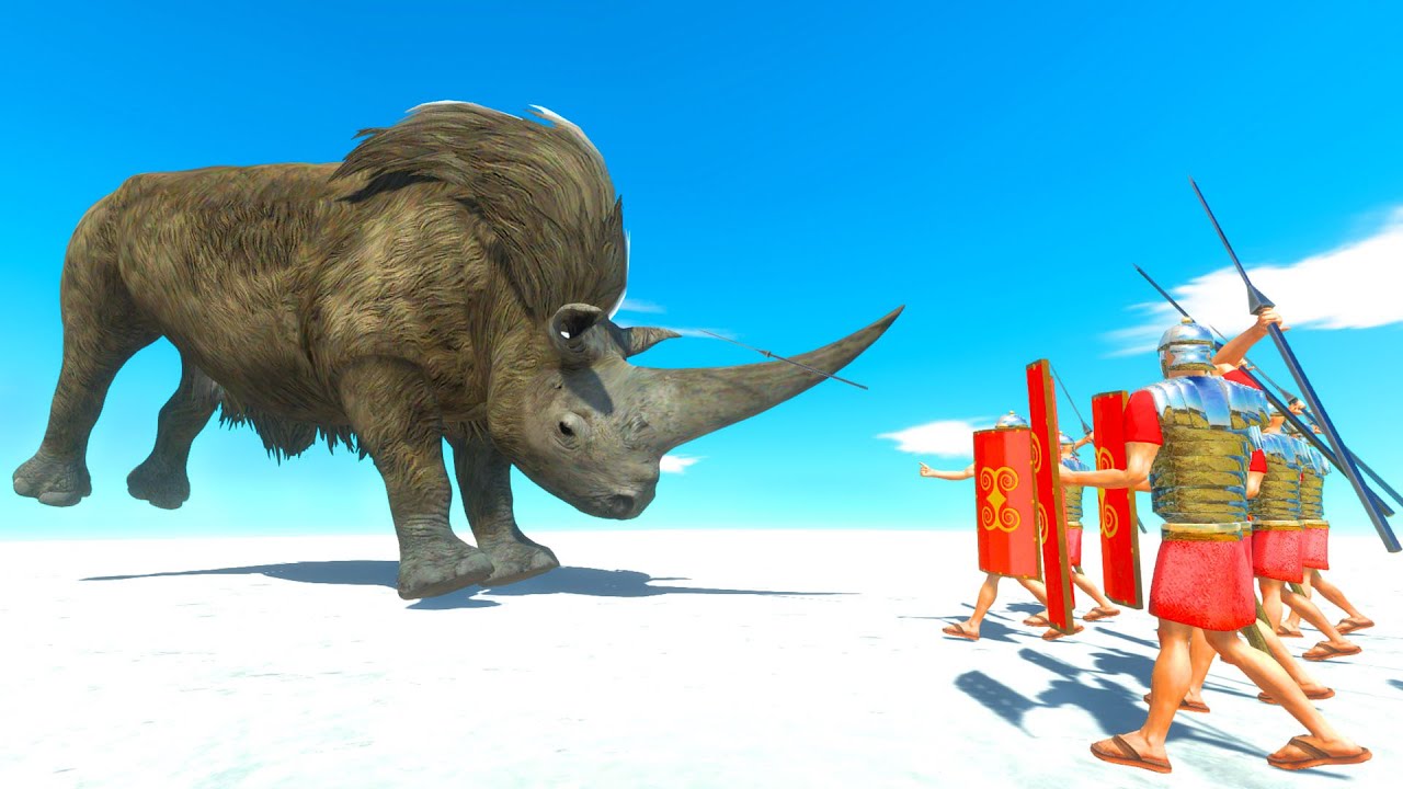 Woolly Rhino Vs Ancient Humans Army - YouTube