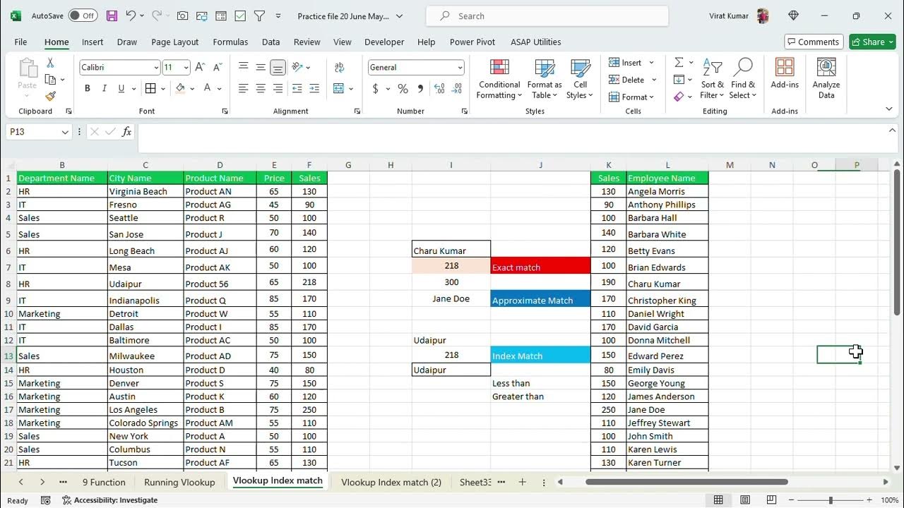 Part-300 : Understand Approximate match of Vlookup and alternative function "INDEX match" - YouTube