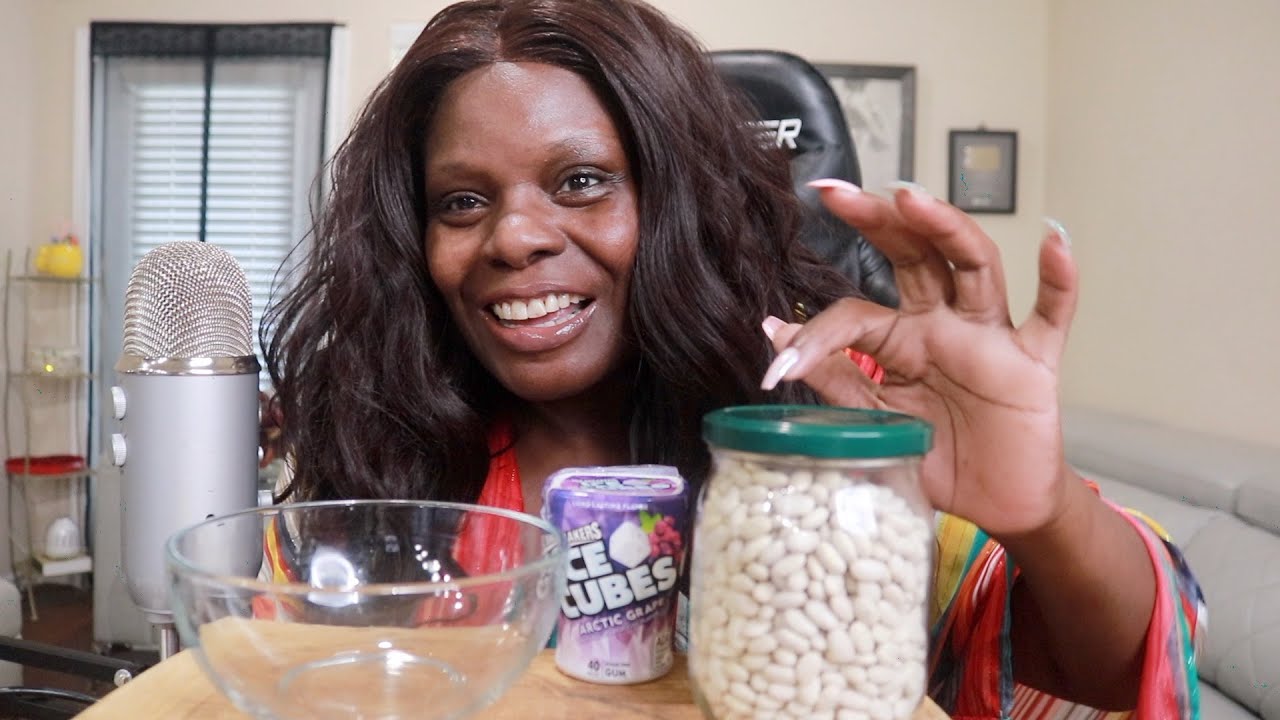 CHEWING GRAPE GUM ASMR COUNTING BEANS - YouTube