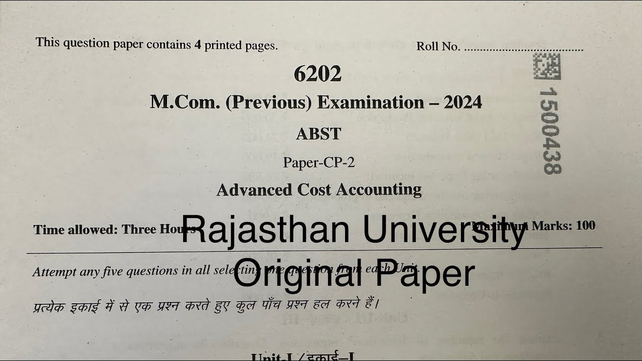 Mcom (P) exam paper 2024 | ABST | Advanced Cost Accounting | Dr. Ruchi Khandelwal - YouTube