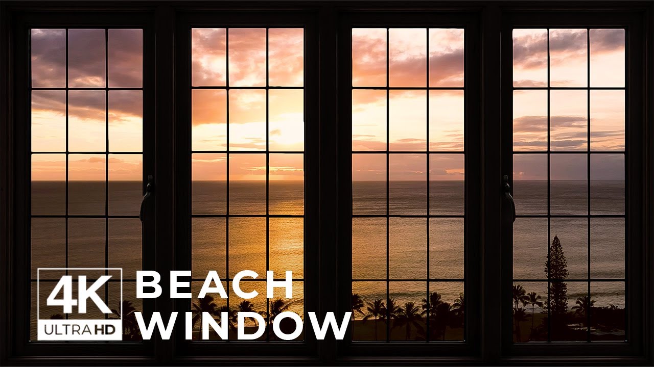 4K Tropical Beach during sunset window view - Relaxing, Calming ...