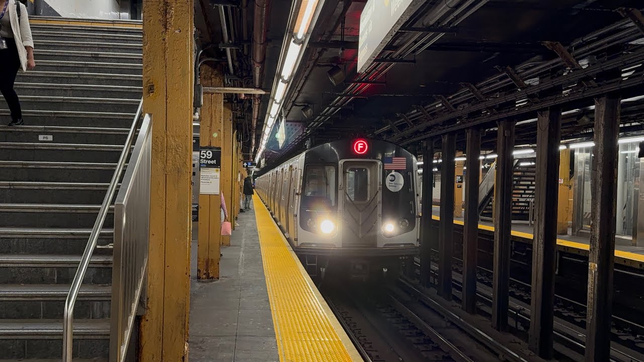 R160 F Train Arriving and Departing 59th Streets - YouTube