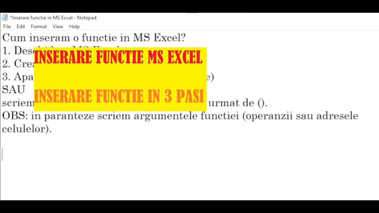 Inserare functie MS Excel - YouTube