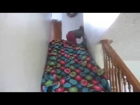 indoor stair sledding - YouTube