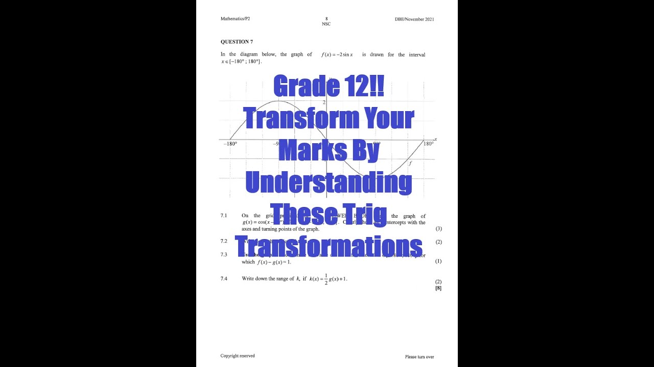 Matric/Grade 12 Math Paper 2 Past Paper 2021 Question 7 Trigonometric ...