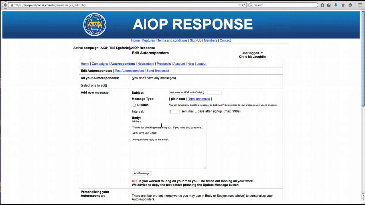 AIOP: Auto-Responder Setup (Renegade Marketing Network) - YouTube
