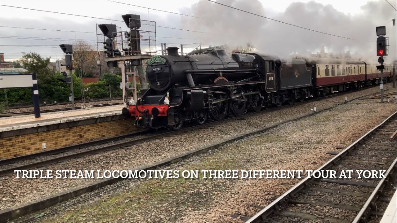 Triple steam locomotive on Three different railtour at York - YouTube