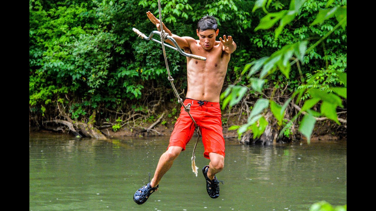 Handlebar Rope Swing on the River - YouTube