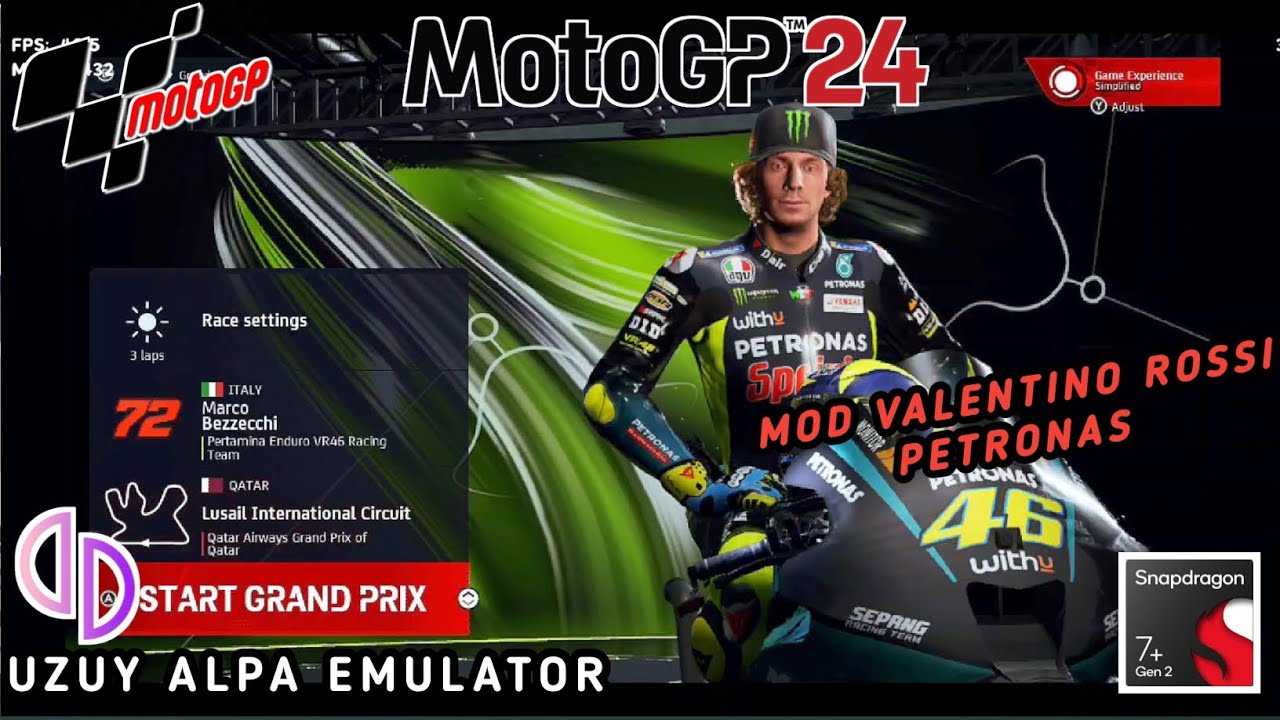 MOTO GP 24 MODS VALENTINO ROSSI PETRONAS SNAPDRAGON 7+ GEN 2 UZUY EMULATOR ANDROID. - YouTube