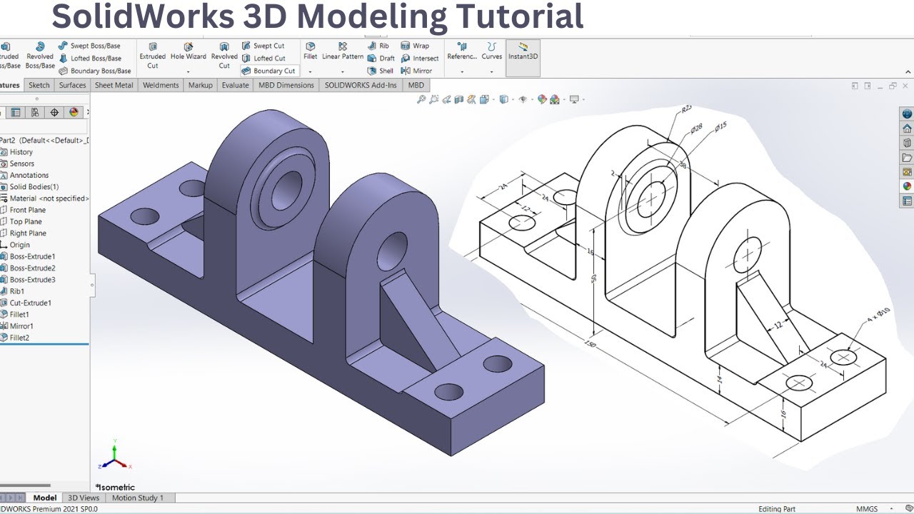 SolidWorks 3D Modeling Tutorial: Roller support | Part | Body - YouTube