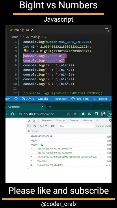 Bigint Vs Numbers In Javascript Shorts Youtube