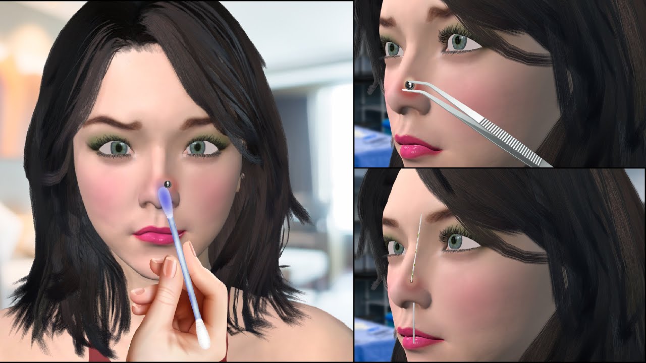 ASMR : 피어싱 및 짜기 여드름 치료 | ASMR Nose Piercing Pus Removal Animation‼️ ...