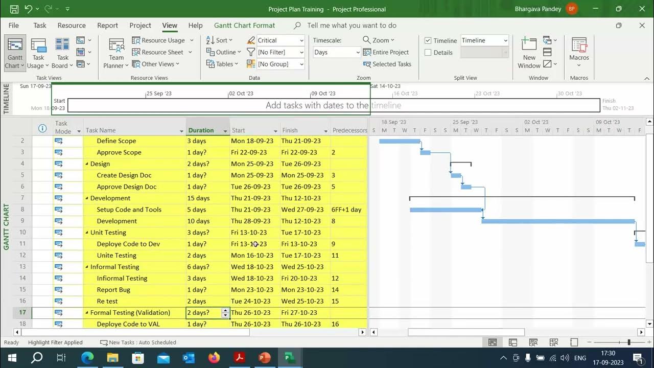 Learning MS Project Session 8 (Highlight Critical Path) - YouTube