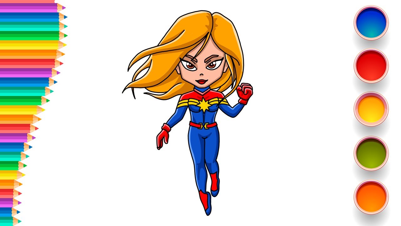 How to Draw and Color Captain Marvel | Easy Step-by-Step Tutorial - YouTube