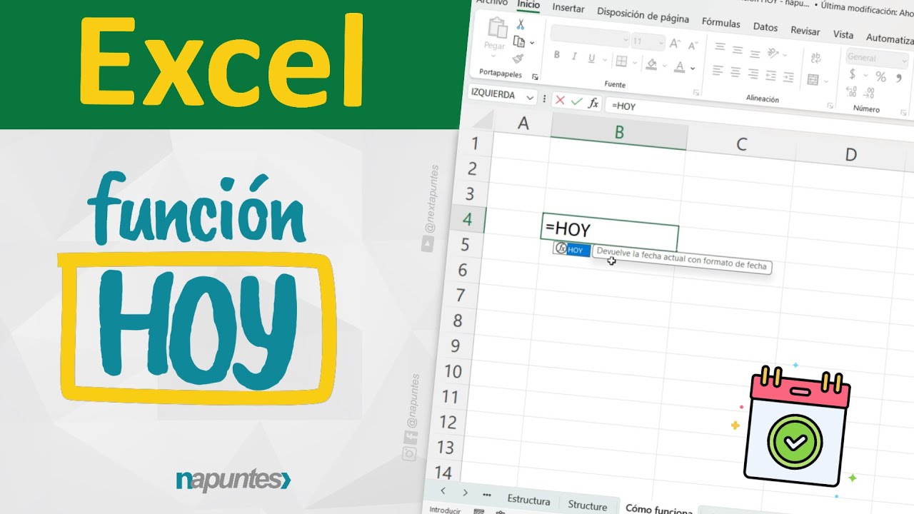 ⭐ Apunte de Excel | Función HOY ( TODAY function in Excel ) - YouTube